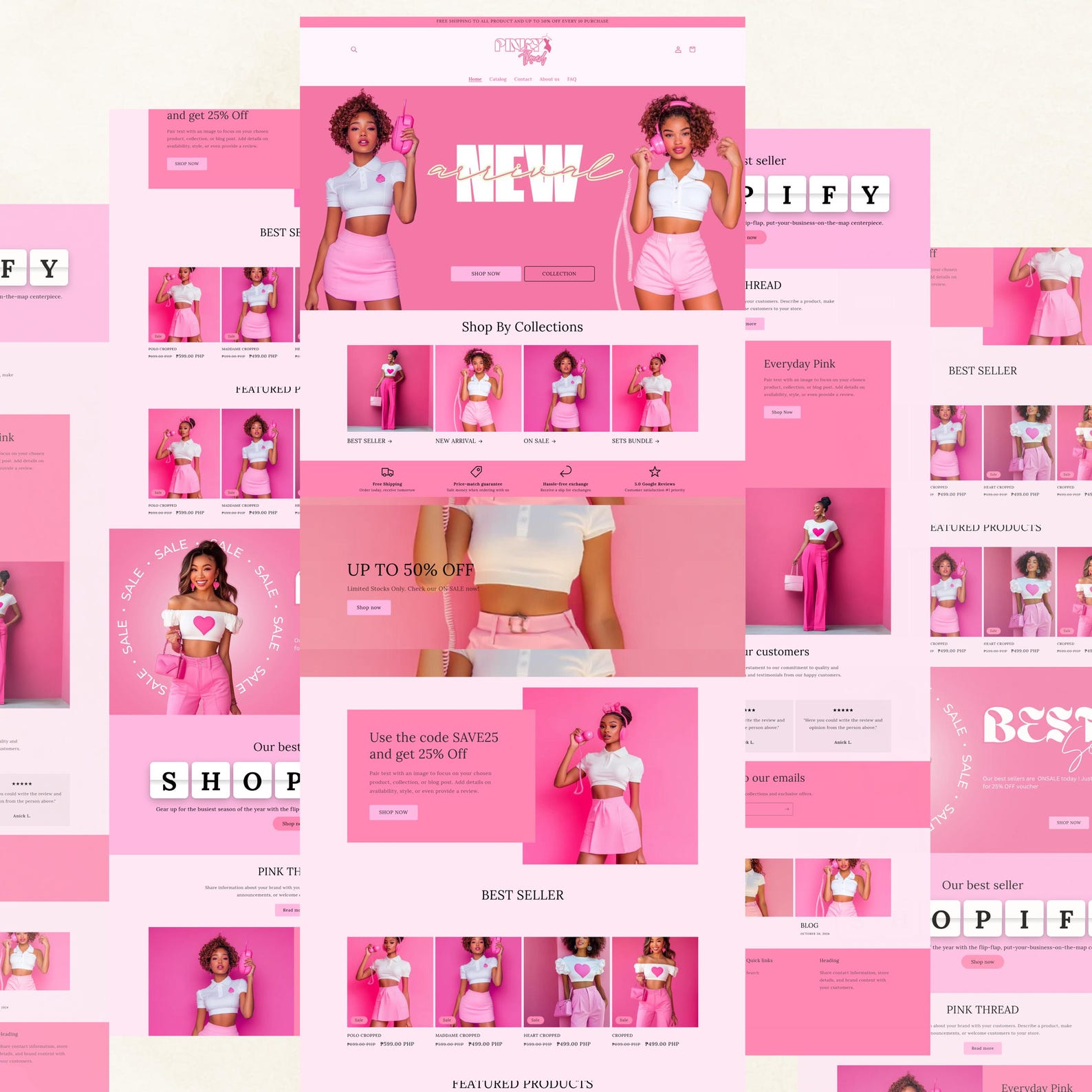 Shopify Theme, Website Template for Boutique, Shopify Template, Pink ...