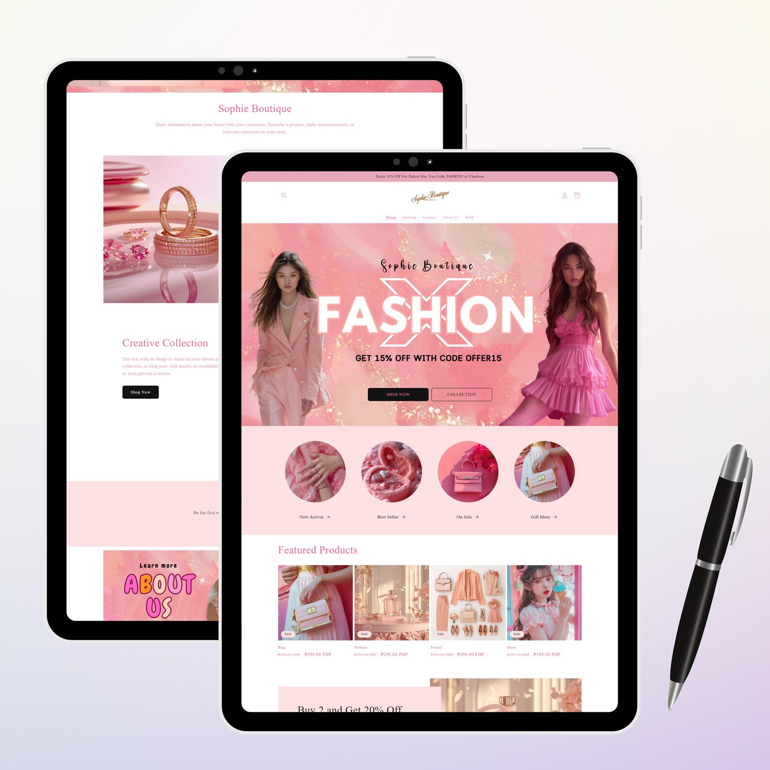 Shopify Theme, Website Template for Boutique, Shopify Template, Pink ...