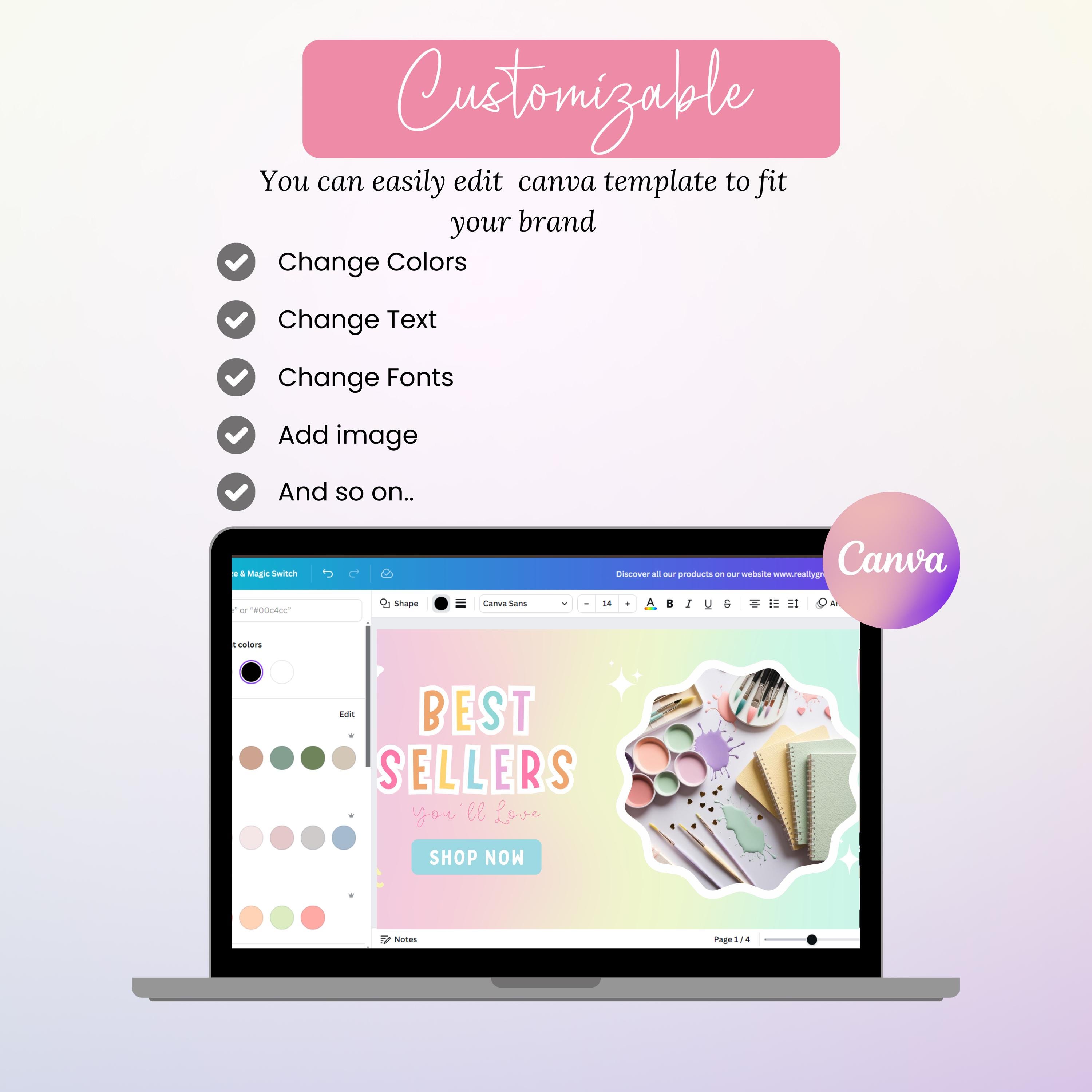 Pastel Rainbow Shopify Banner Canva Template, Shopify Banners ...