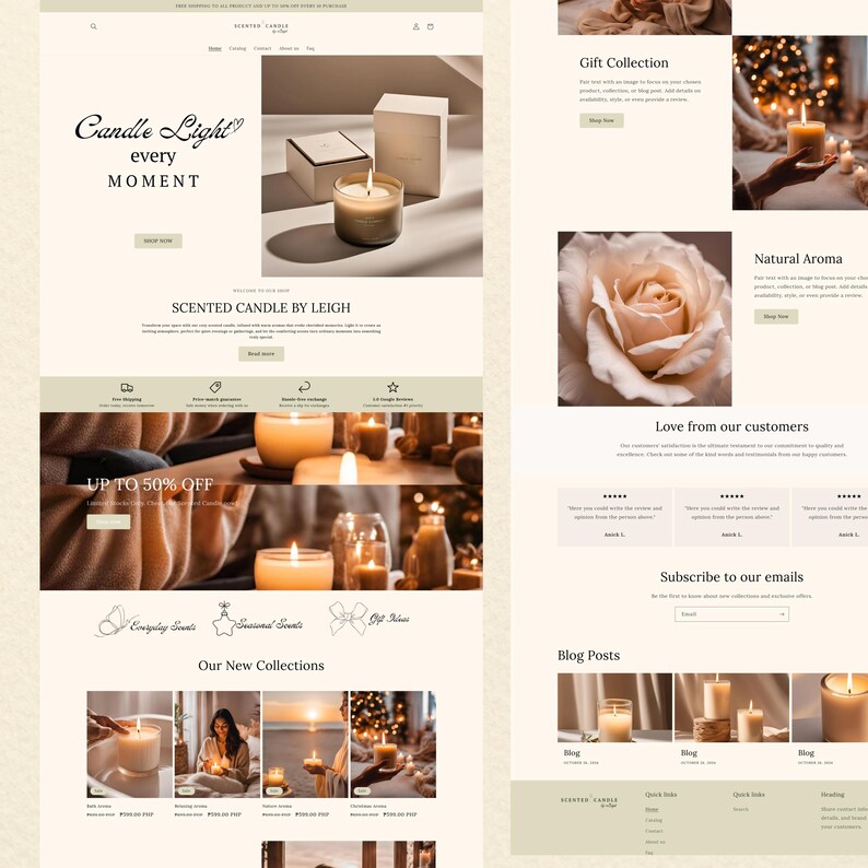 Shopify Theme for Candle, Shopify Website Template, Beige Shopify ...