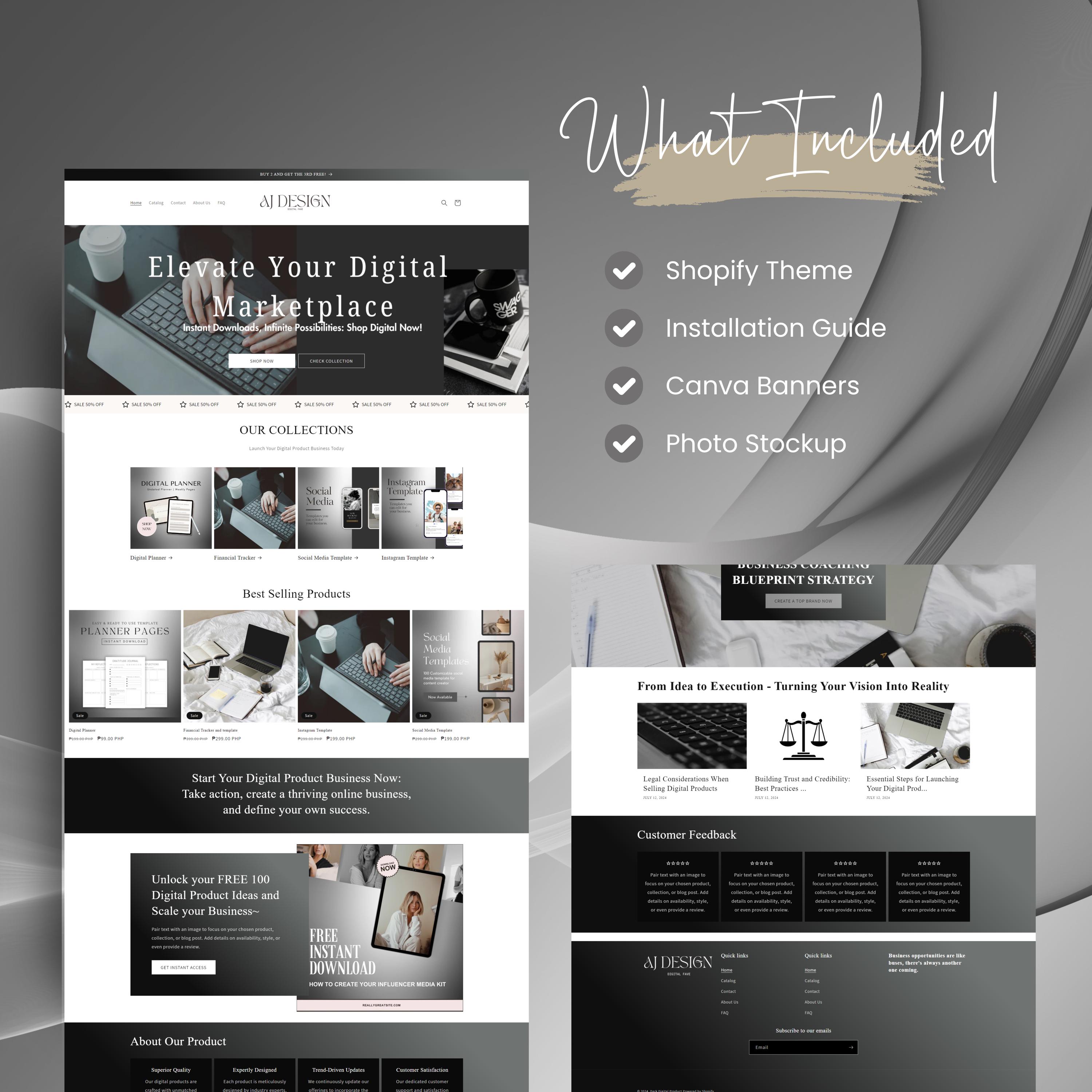 Shopify Theme for Digital Products, Shopify Template, Black Shopify ...