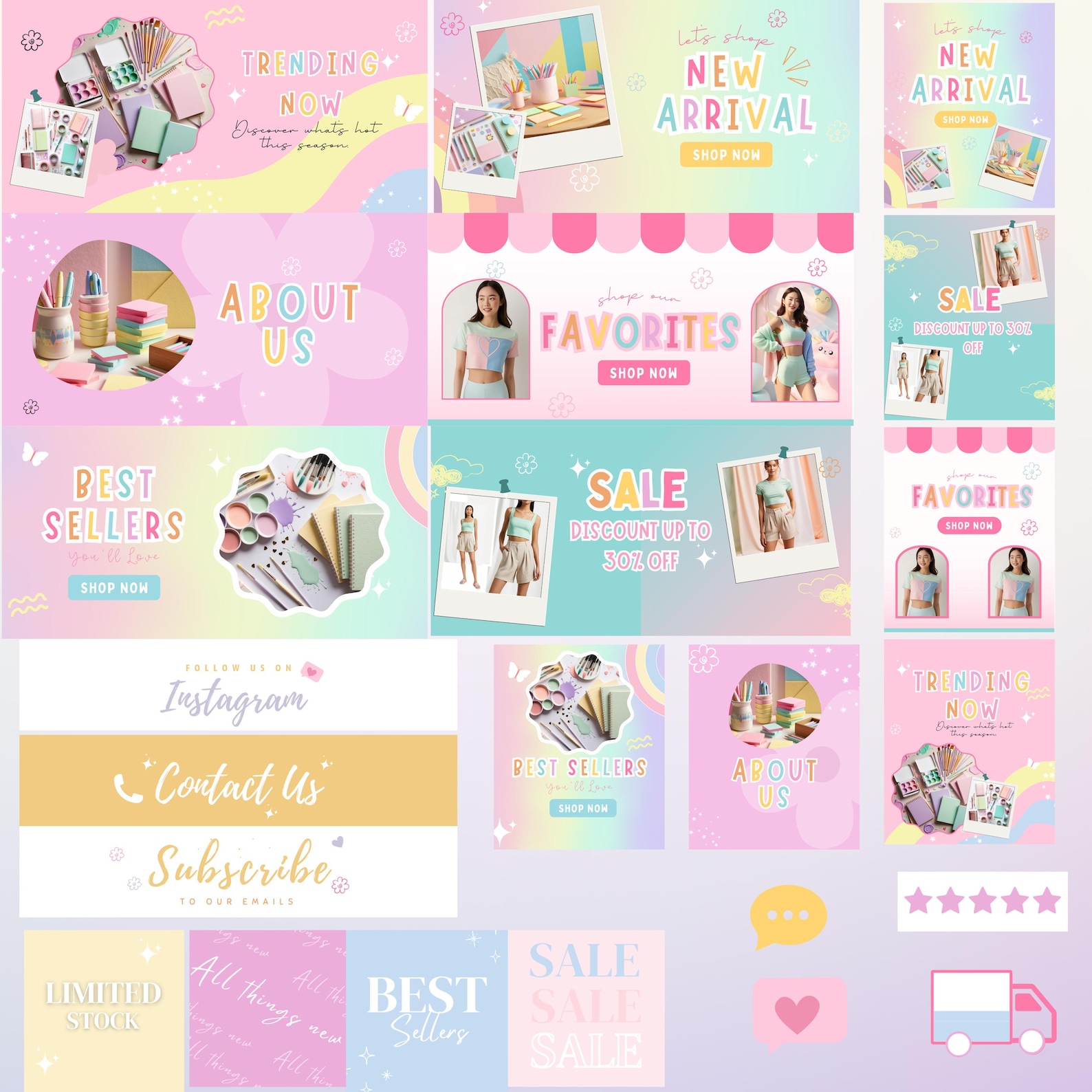 Pastel Rainbow Shopify Banner Canva Template, Shopify Banners ...