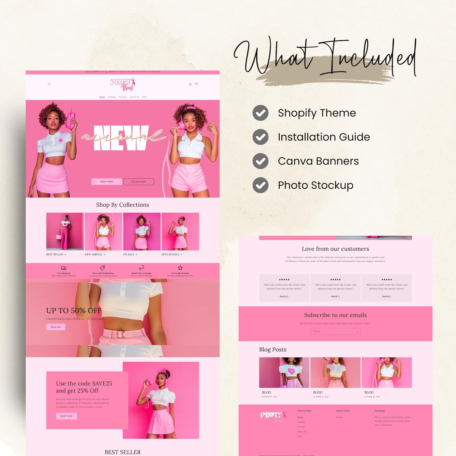 Shopify Theme, Website Template for Boutique, Shopify Template, Pink ...
