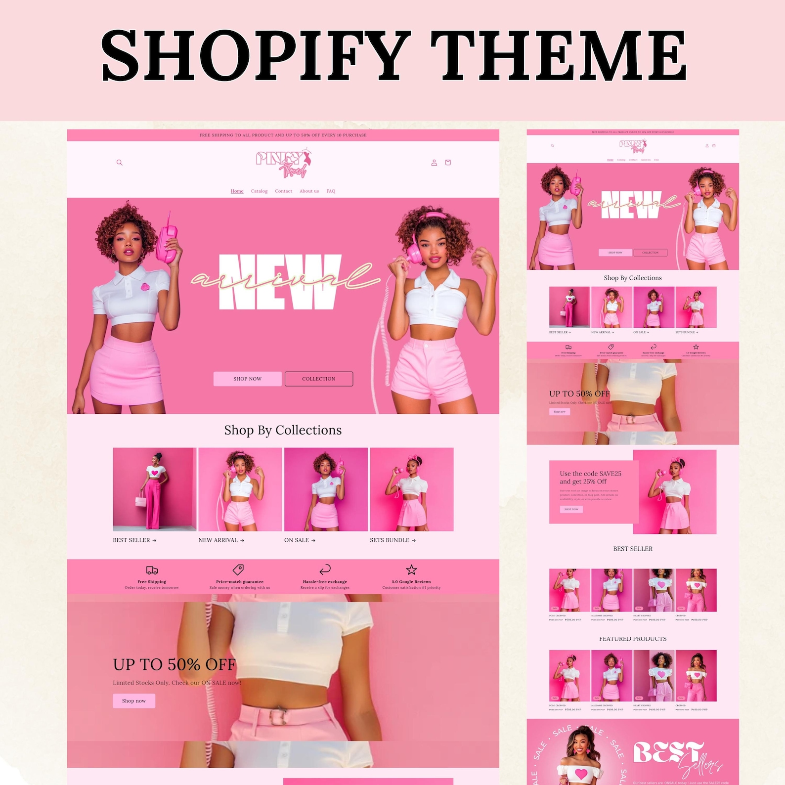 Shopify Theme, Website Template for Boutique, Shopify Template, Pink ...