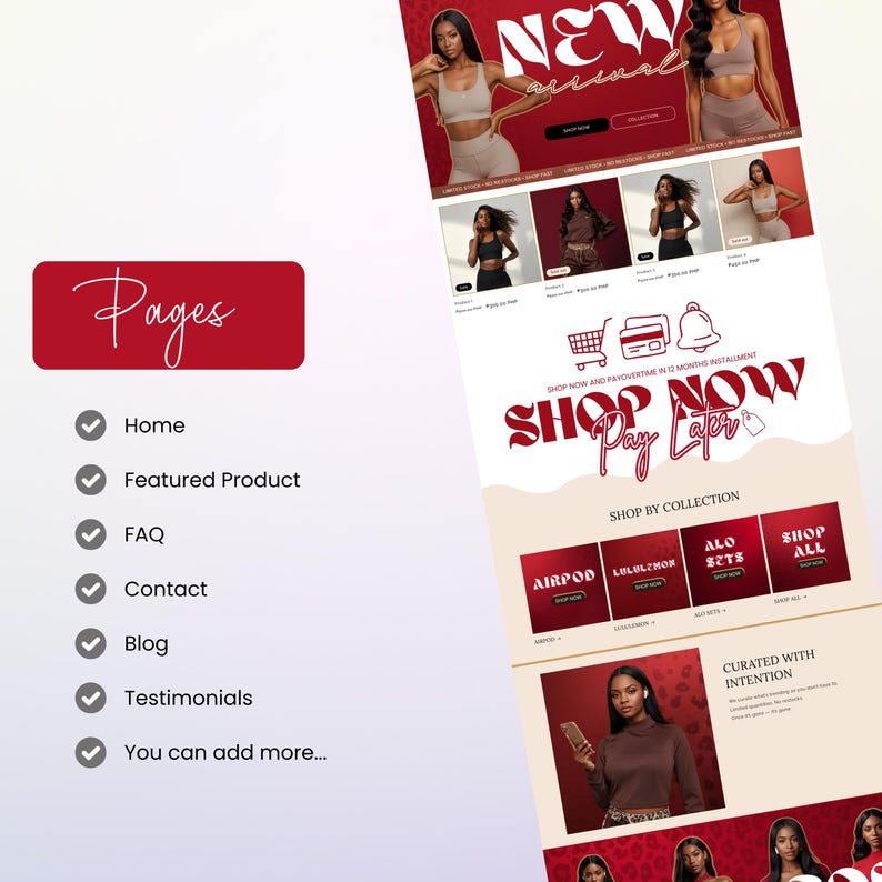 Shopify Theme, Website Template for Boutique, Shopify Template, Red ...