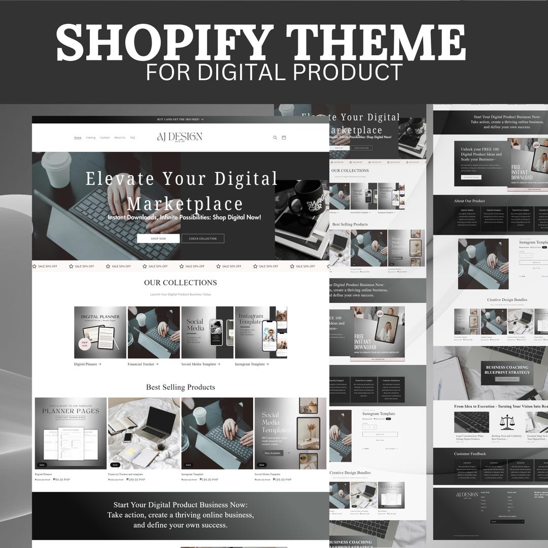 Shopify Theme for Digital Products, Shopify Template, Black Shopify ...