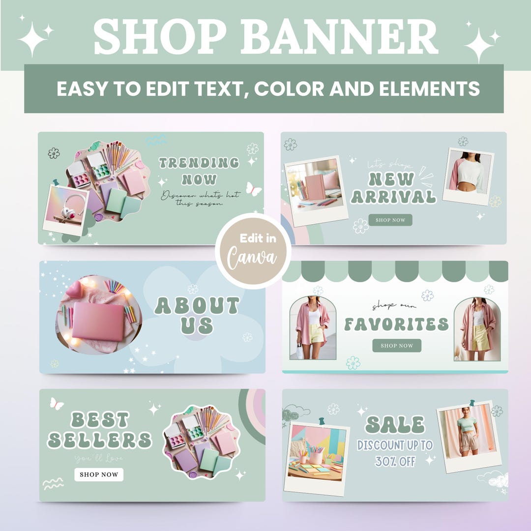 Pastel Green Shopify Banner Canva Template, Shopify Banners ...