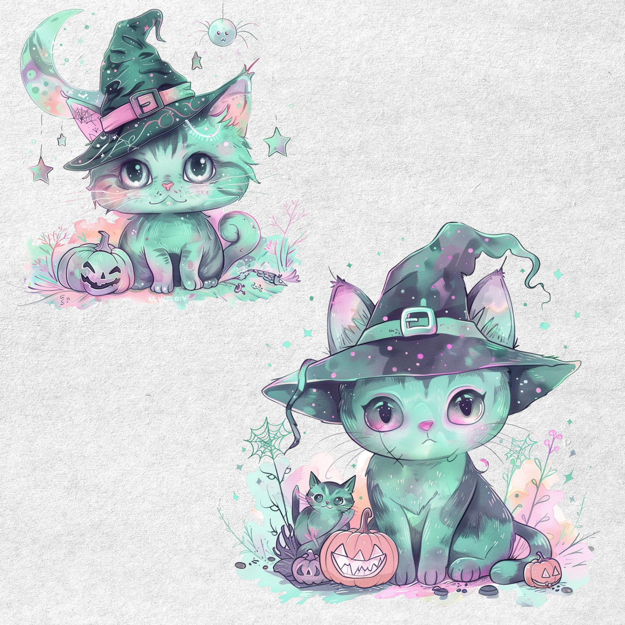 Kawaii Cat Clipart Bundle, Halloween Cat PNG, Halloween Clipart Bundle ...