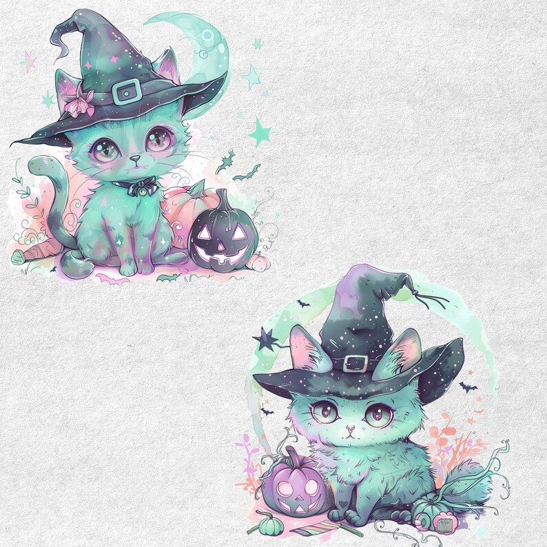 Kawaii Cat Clipart Bundle, Halloween Cat PNG, Halloween Clipart Bundle ...