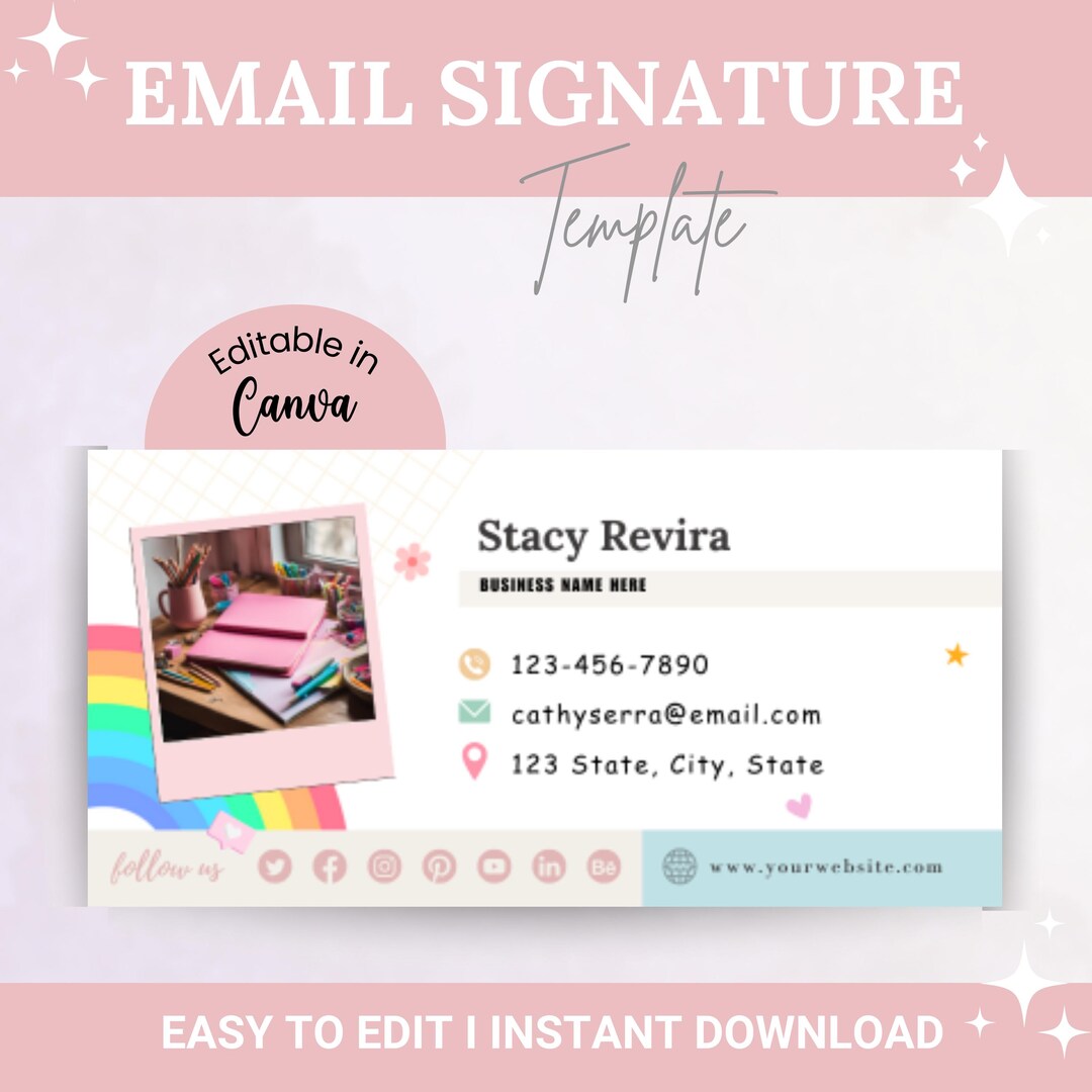 Rainbow Email Signature Template, Small Business Email Design, Email ...