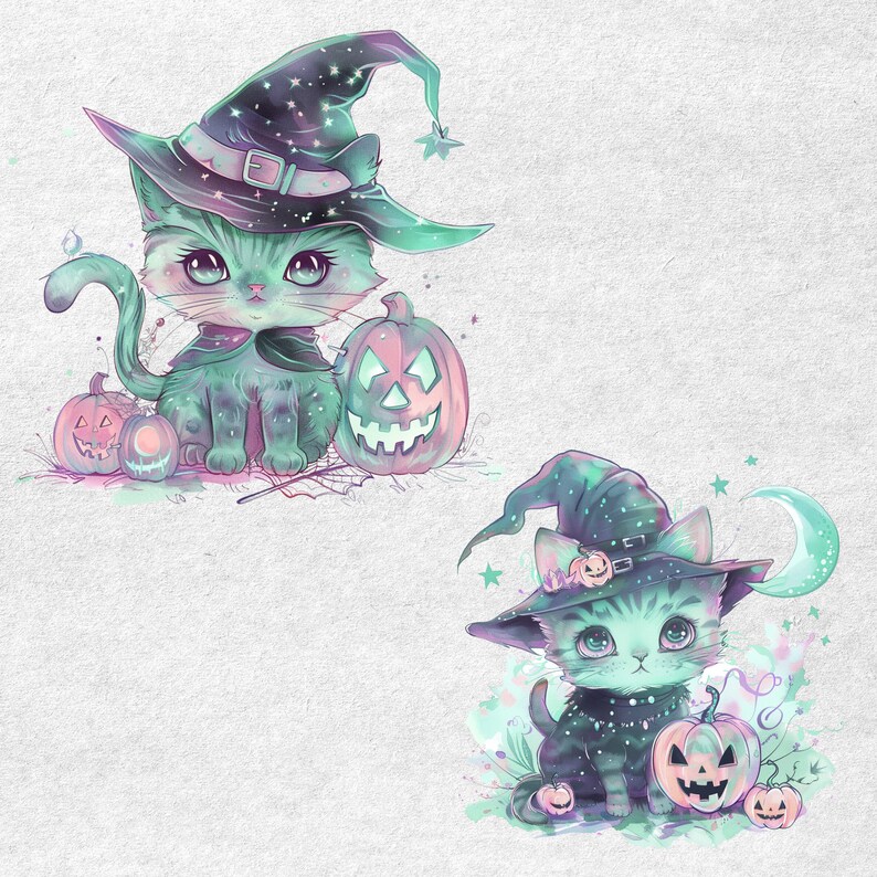 Kawaii Cat Clipart Bundle, Halloween Cat PNG, Halloween Clipart Bundle ...