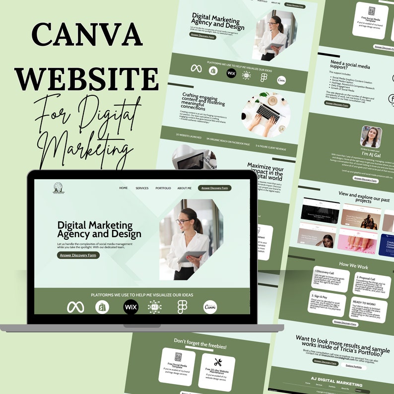 Canva Website Template for Business, Website for Freelancer and Social ...