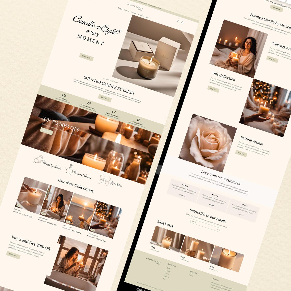 Shopify Theme for Candle, Shopify Website Template, Beige Shopify ...