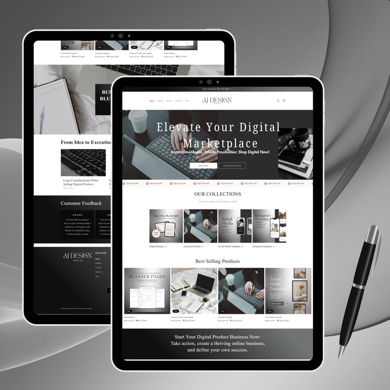 Shopify Theme for Digital Products, Shopify Template, Black Shopify ...