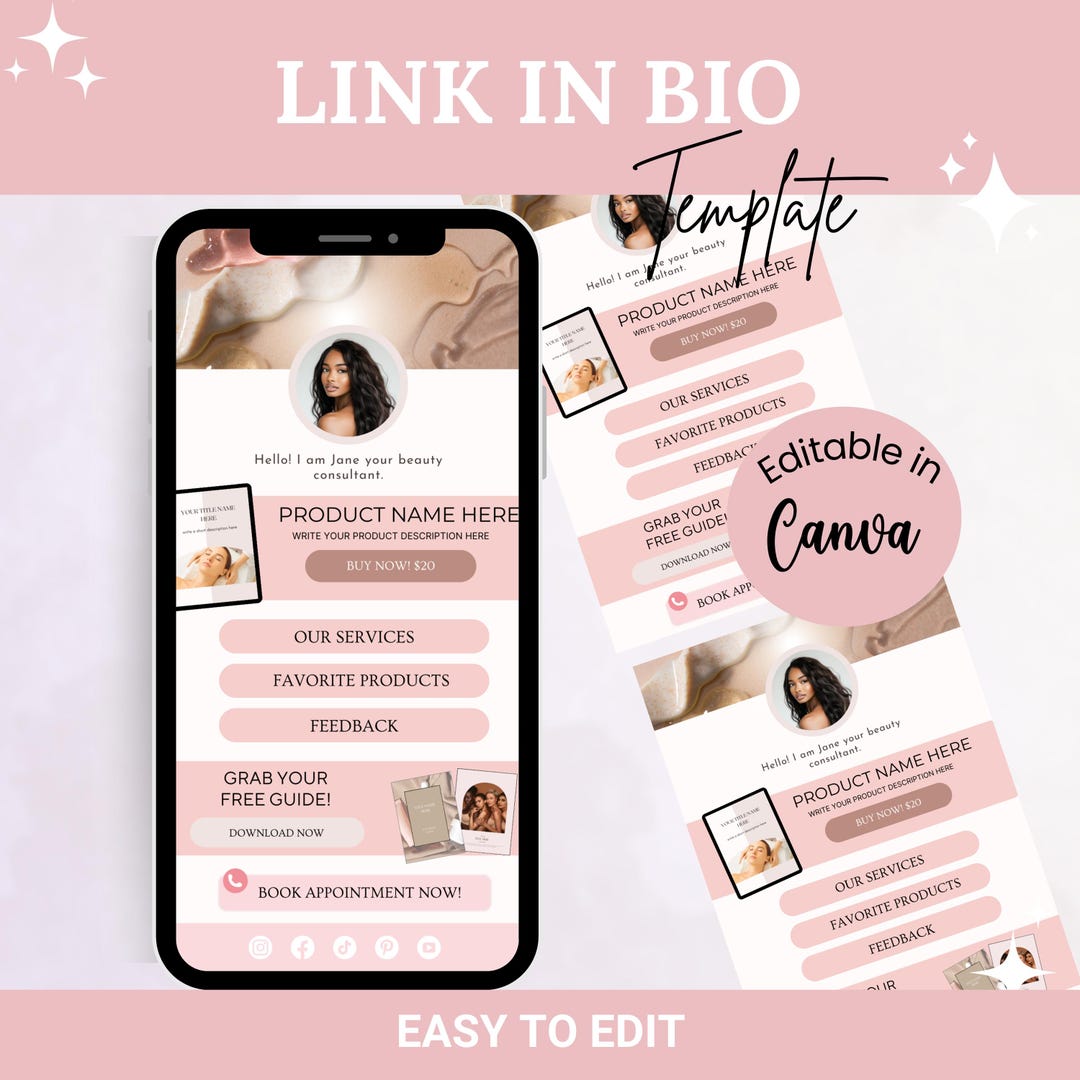 Link in Bio Template, Landing Page, Canva Link in Bio, Instagram Bio ...