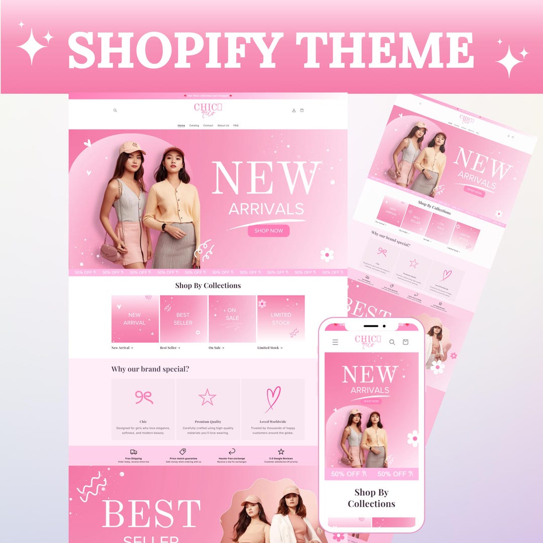 Pink Gradient Shopify Theme, Website Template for Boutique, Shopify ...