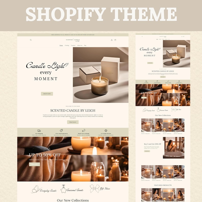 Shopify Theme for Candle, Shopify Website Template, Beige Shopify ...
