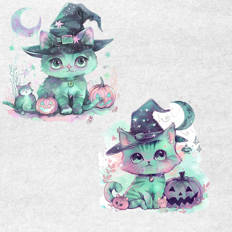 Kawaii Cat Clipart Bundle, Halloween Cat PNG, Halloween Clipart Bundle ...