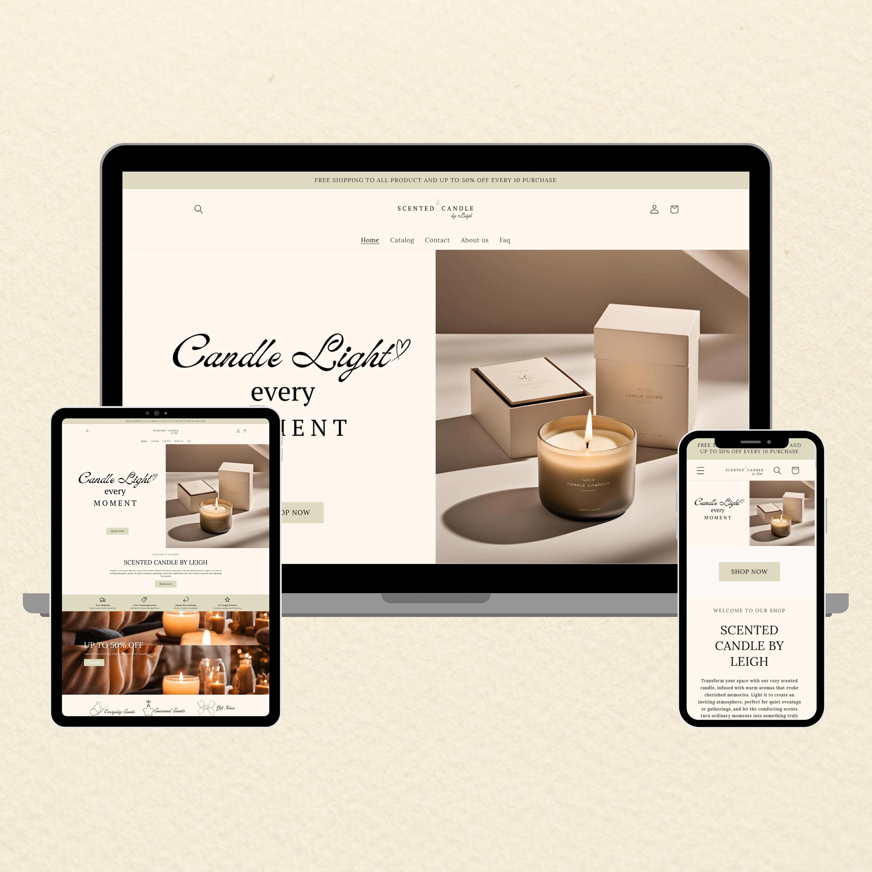 Shopify Theme for Candle, Shopify Website Template, Beige Shopify ...