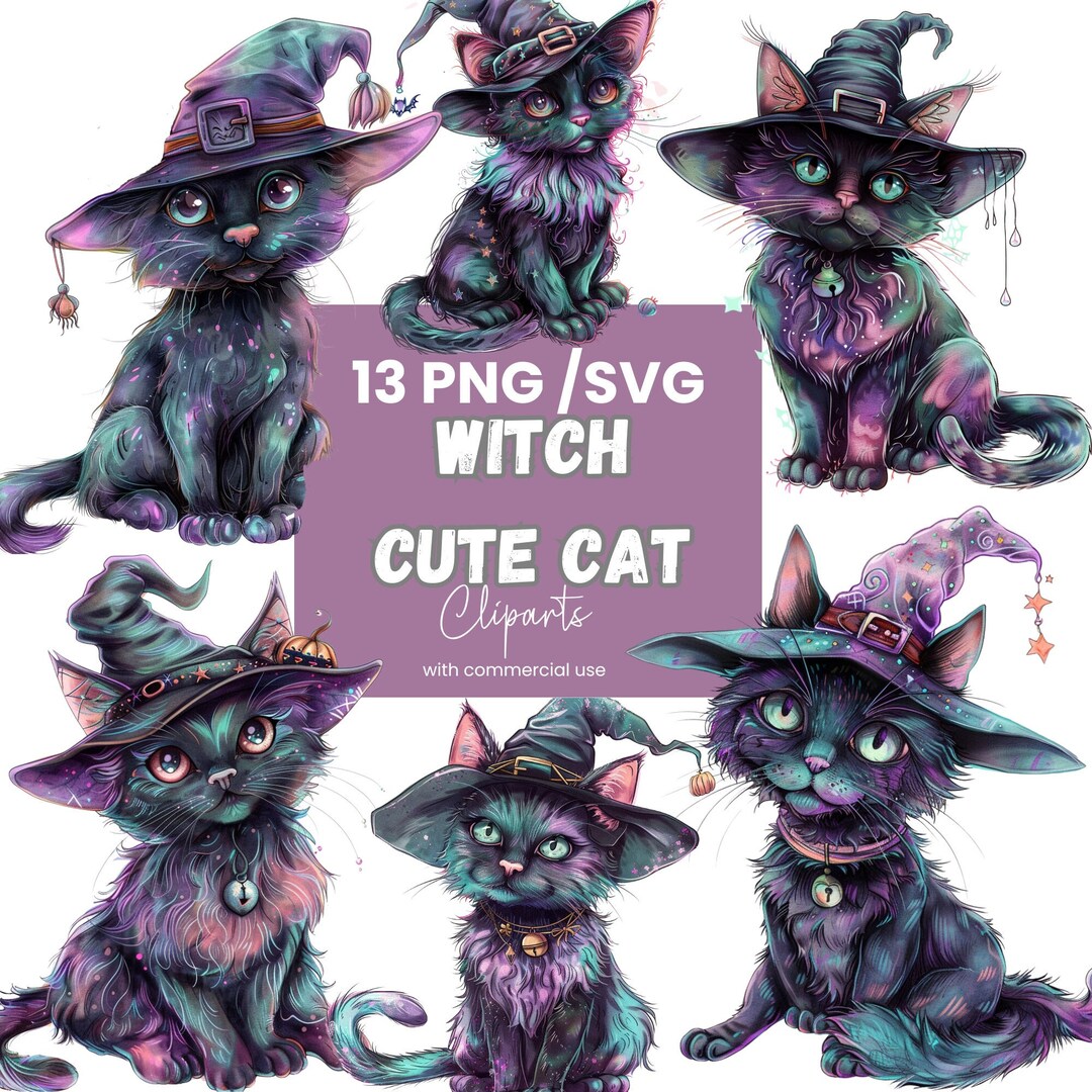 Halloween PNG, Cat Clipart Bundle, Halloween Clipart Bundle, Spooky ...