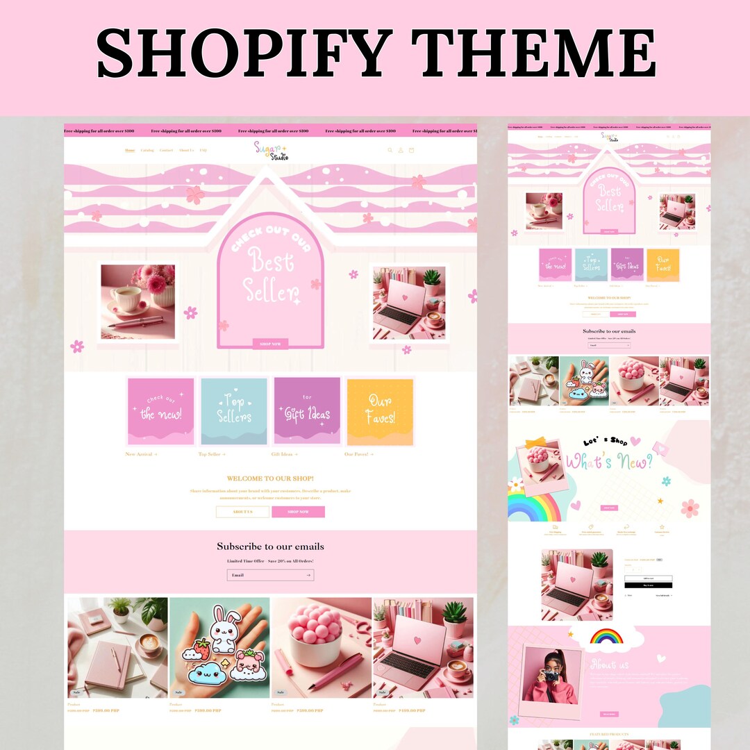 Shopify Theme, Cute Website Template , Shopify Templates, Pink Shopify ...