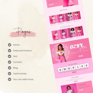 Shopify Theme, Website Template for Boutique, Shopify Template, Pink ...
