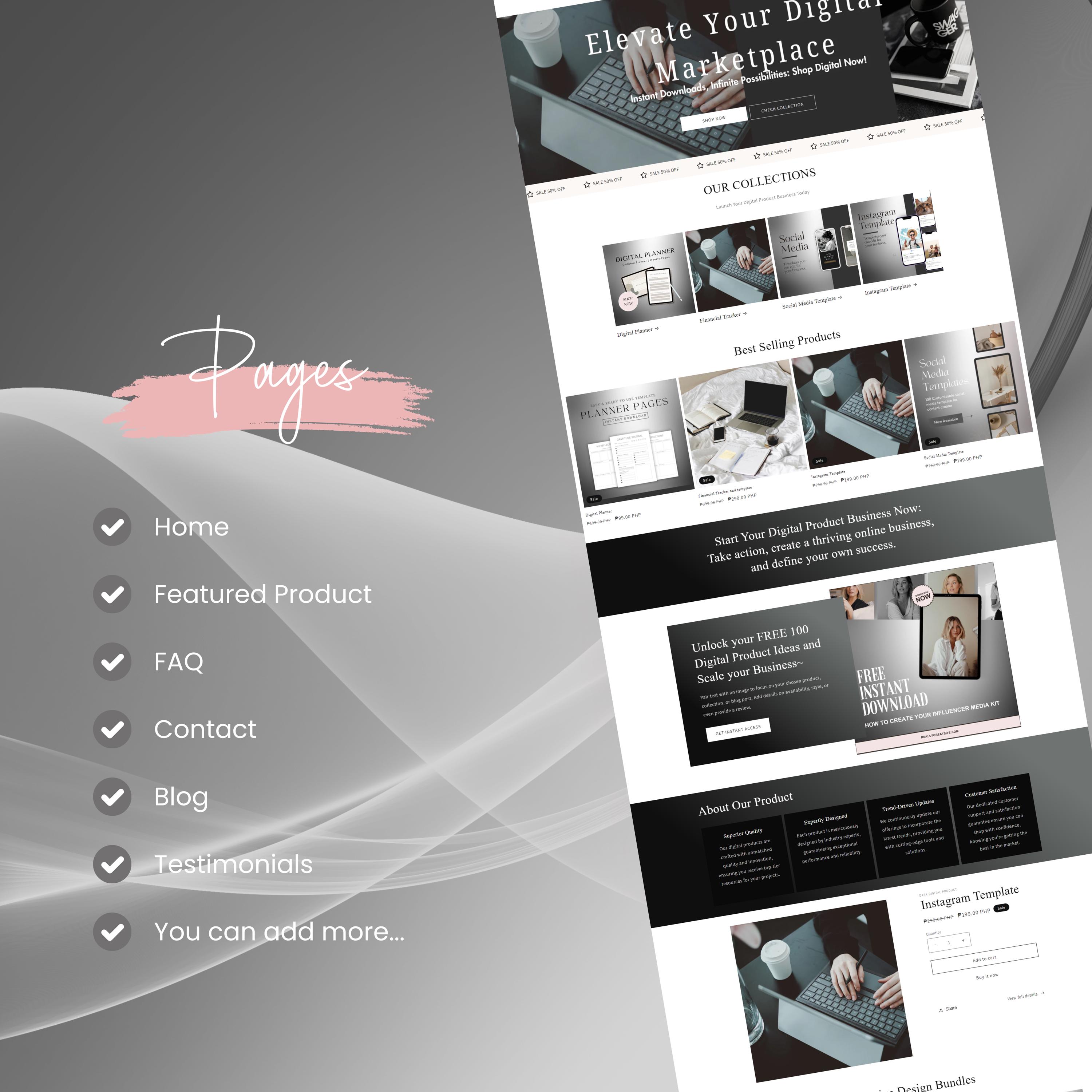 Shopify Theme for Digital Products, Shopify Template, Black Shopify ...