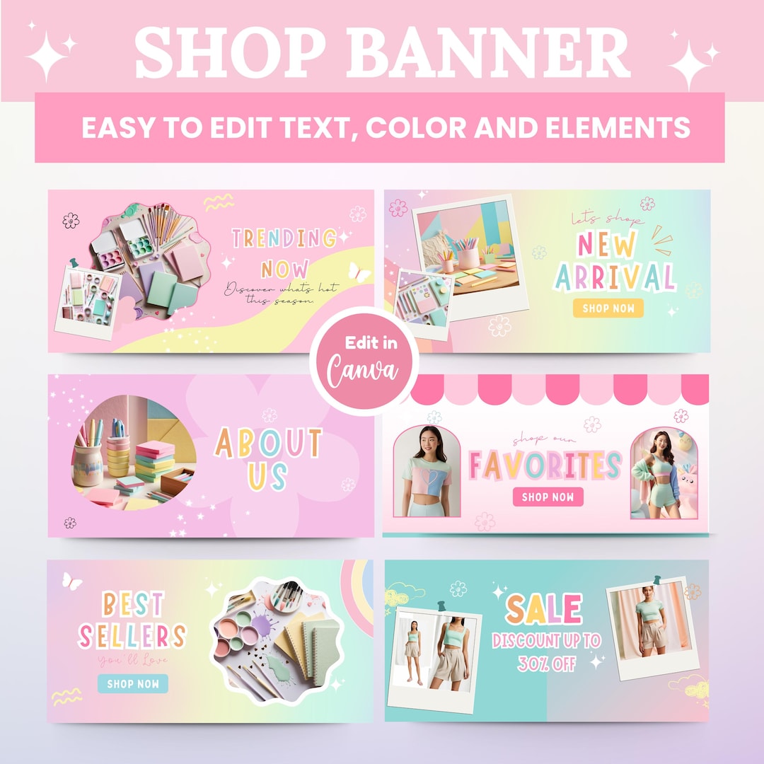 Pastel Rainbow Shopify Banner Canva Template, Shopify Banners ...