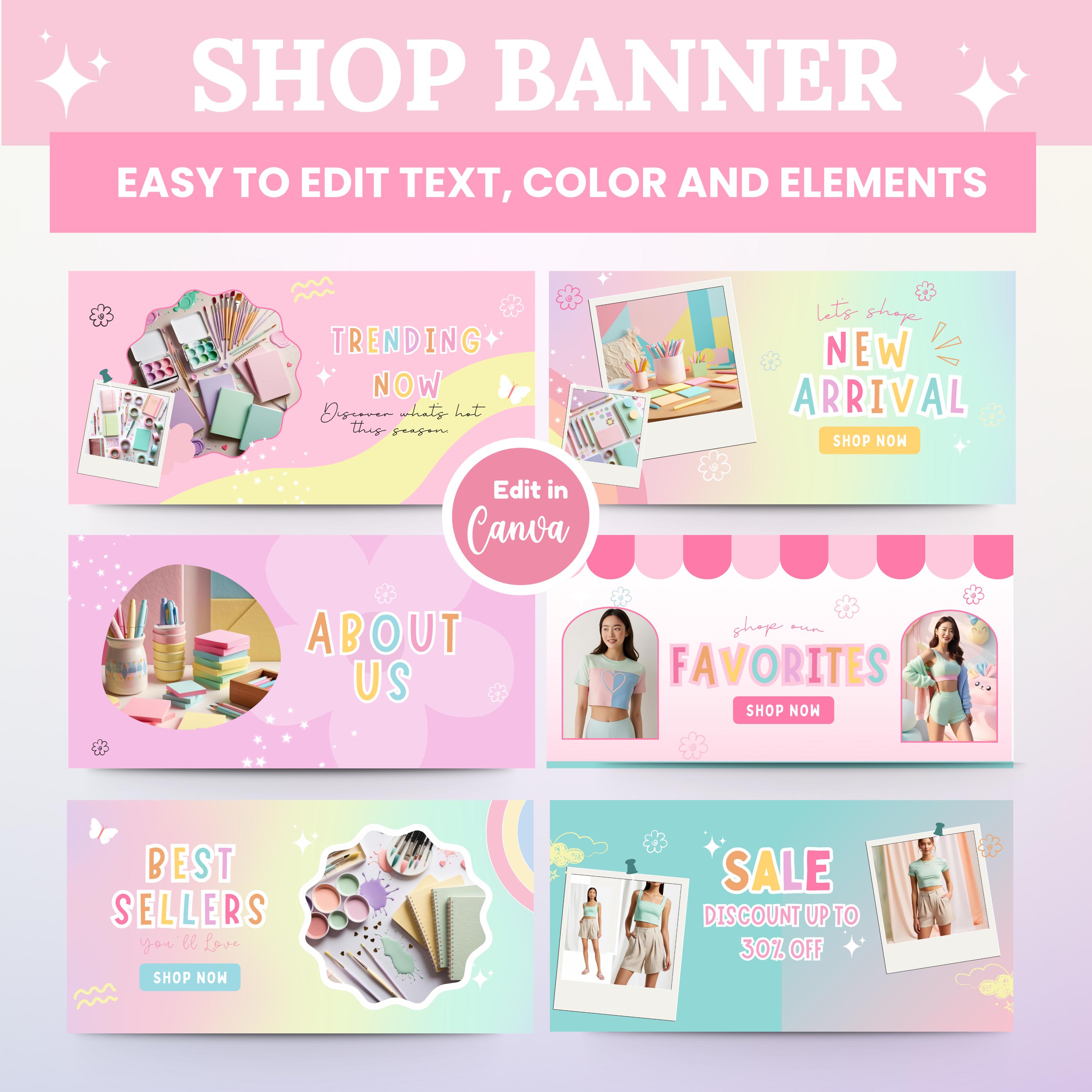 Pastel Rainbow Shopify Banner Canva Template, Shopify Banners ...