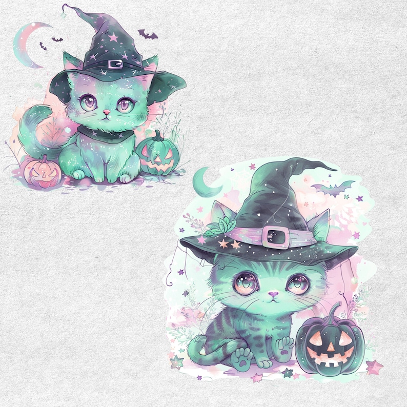 Kawaii Cat Clipart Bundle, Halloween Cat PNG, Halloween Clipart Bundle ...