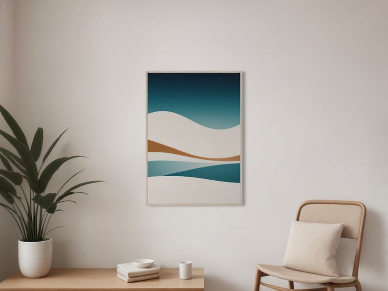 Abstract Art Print Gradation Green Wave Portrait Printable Wall Art for ...