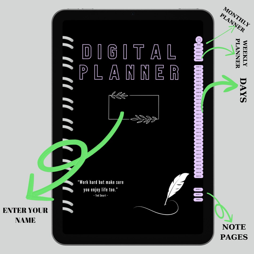 DARK Digital PLANNER Monthly Planner Weekly Planner Daily Planner ...