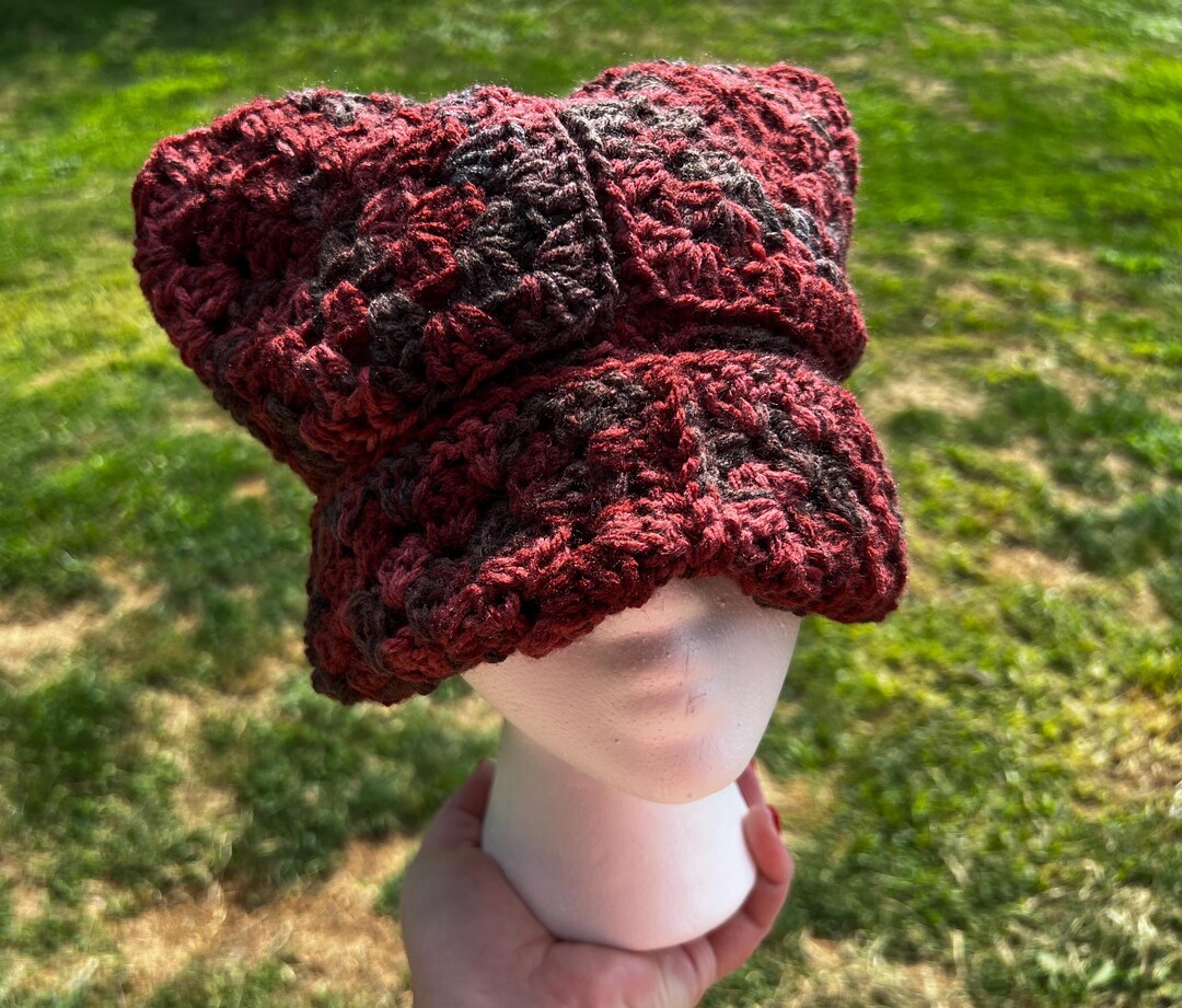 Crochet Granny Square Cat Ear Beanie Oversized Halloween Vamp/vampire ...