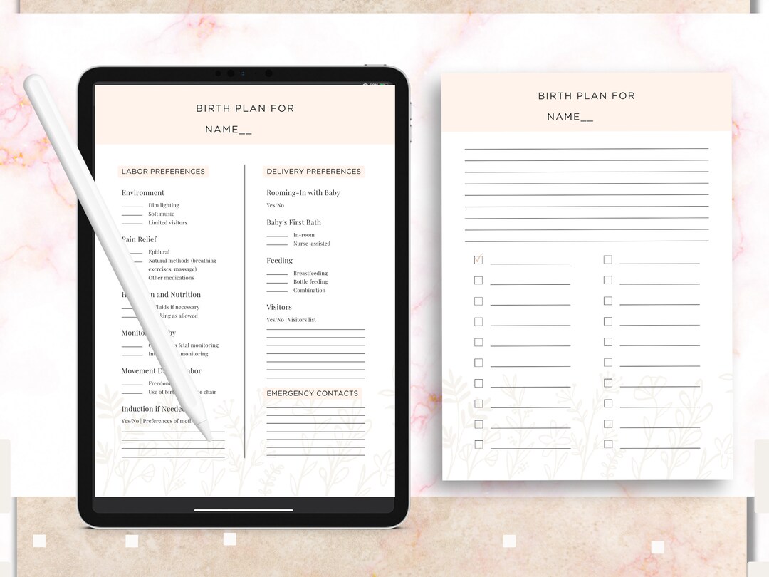 Birth Plan Checklist Planner, New Baby Guide, Birth Plan, Registry ...