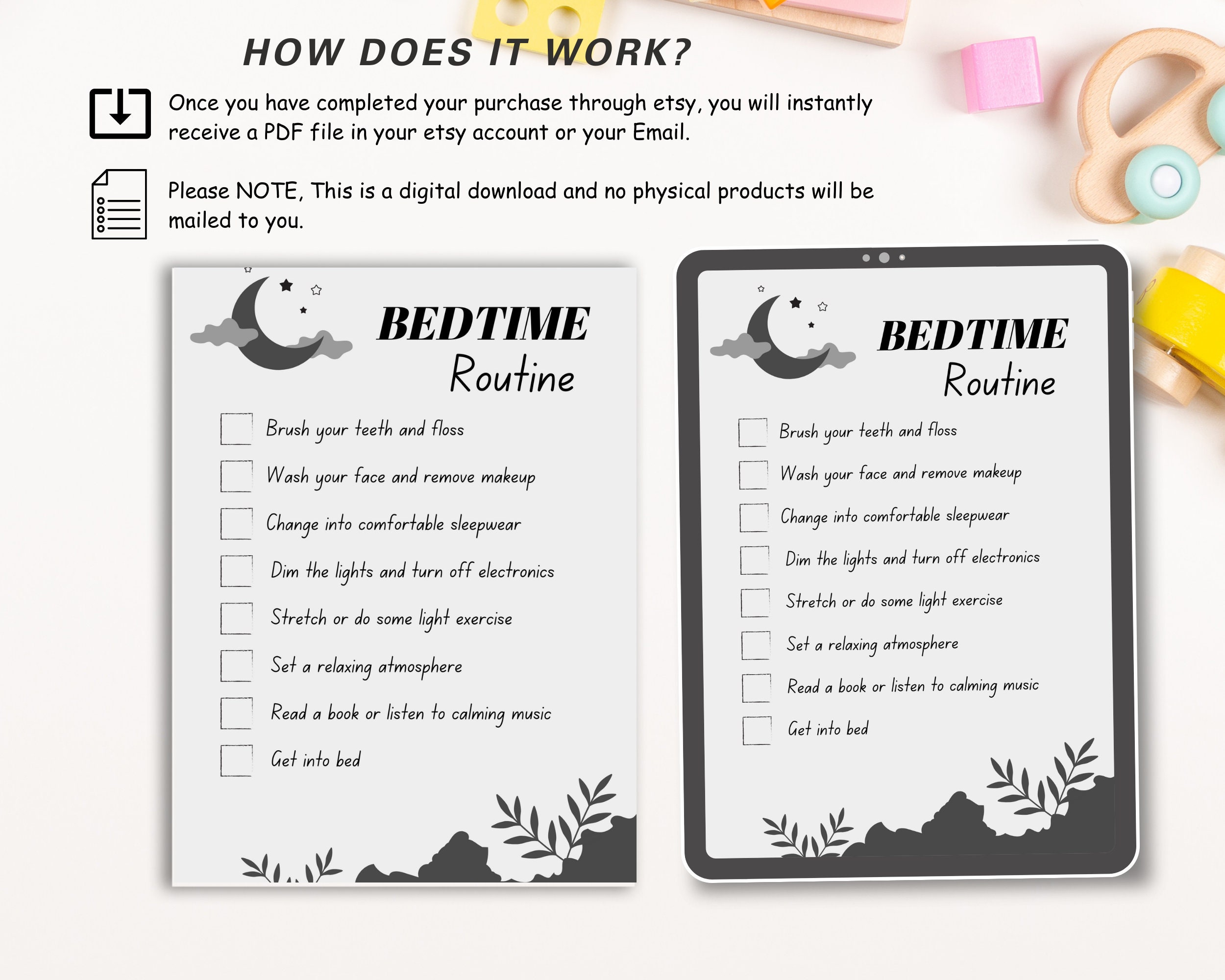 Bedtime Routine Checklist, Daily Routine Organizer, Printable Chart ...