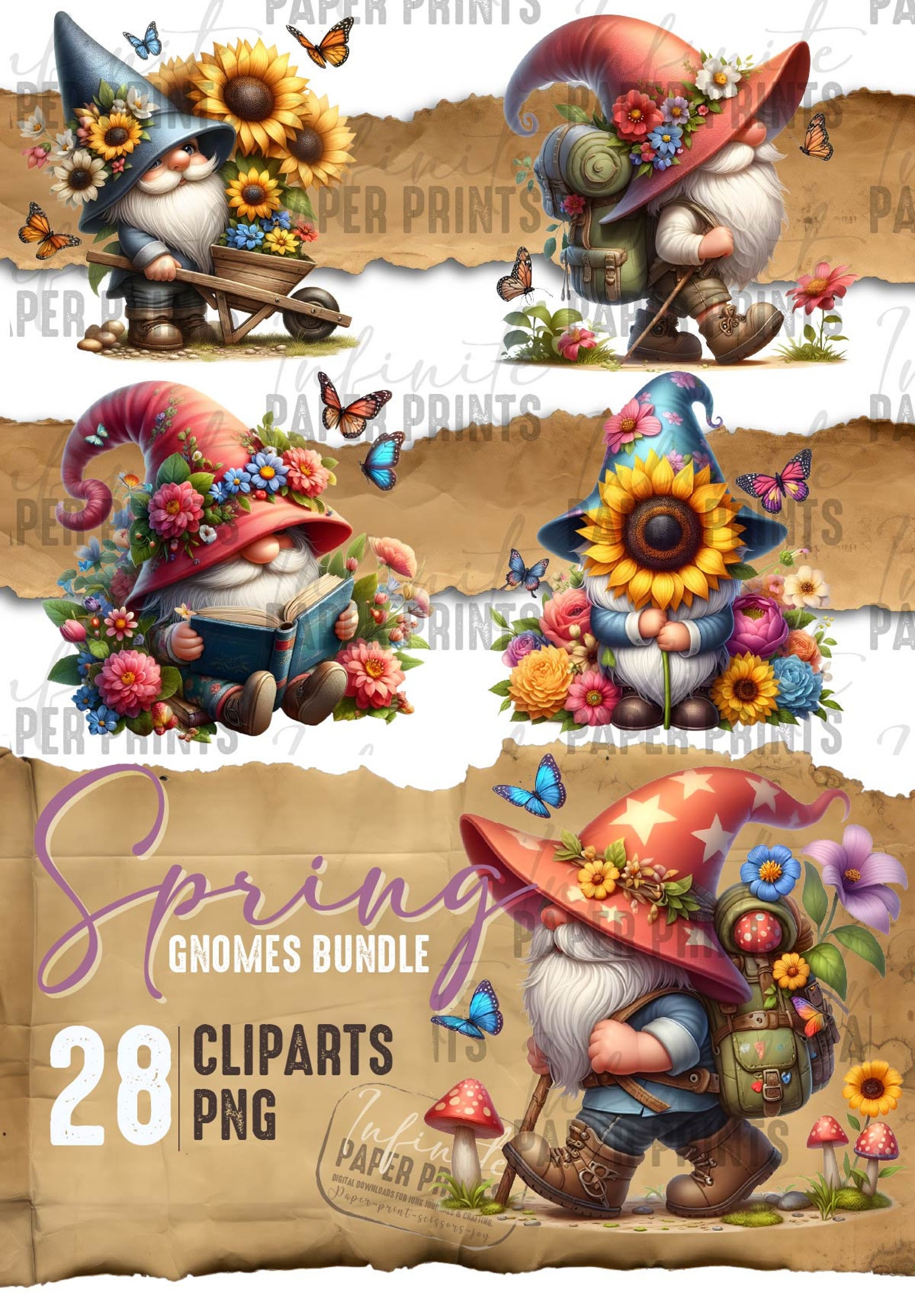 Spring Gnome Clipart Bundle, Garden Clipart, Spring Gnome Png Graphics ...