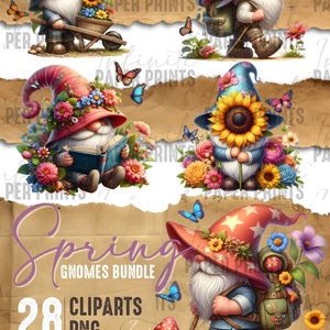 Spring Gnome Clipart Bundle, Garden Clipart, Spring Gnome Png Graphics ...