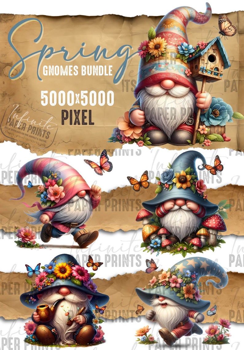 Spring Gnome Clipart Bundle, Garden Clipart, Spring Gnome Png Graphics ...