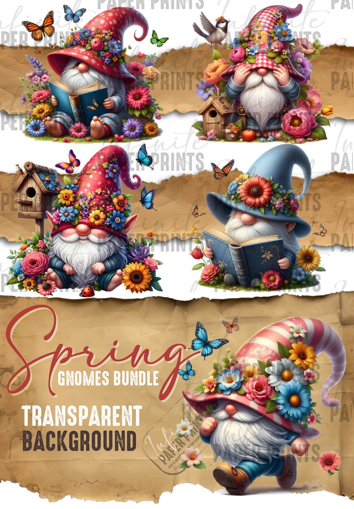 Spring Gnome Clipart Bundle, Garden Clipart, Spring Gnome Png Graphics ...