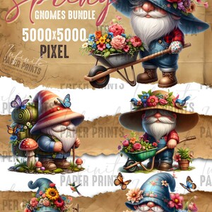 Spring Gnome Clipart Bundle, Garden Clipart, Spring Gnome Png Graphics ...