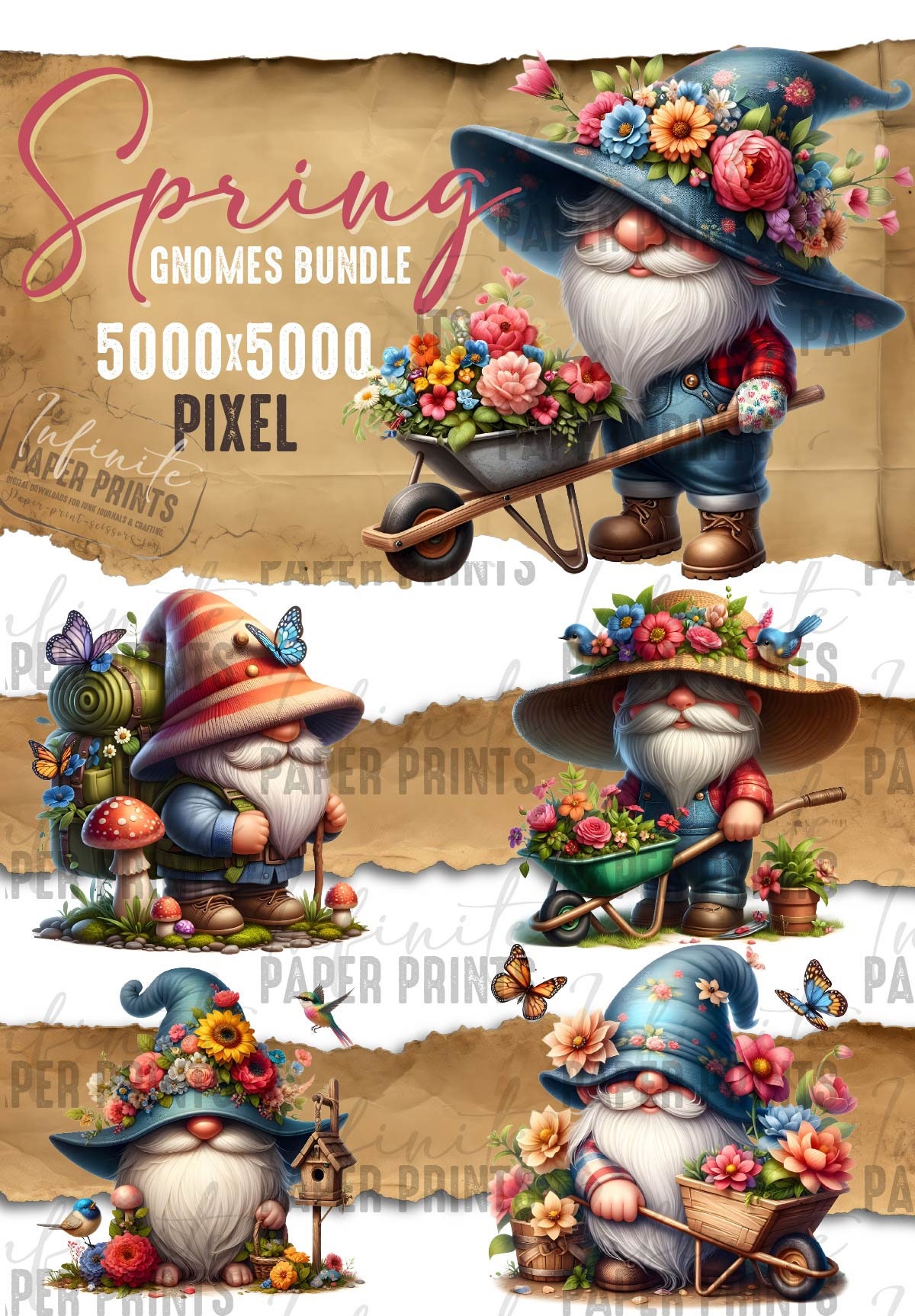 Spring Gnome Clipart Bundle, Garden Clipart, Spring Gnome Png Graphics ...