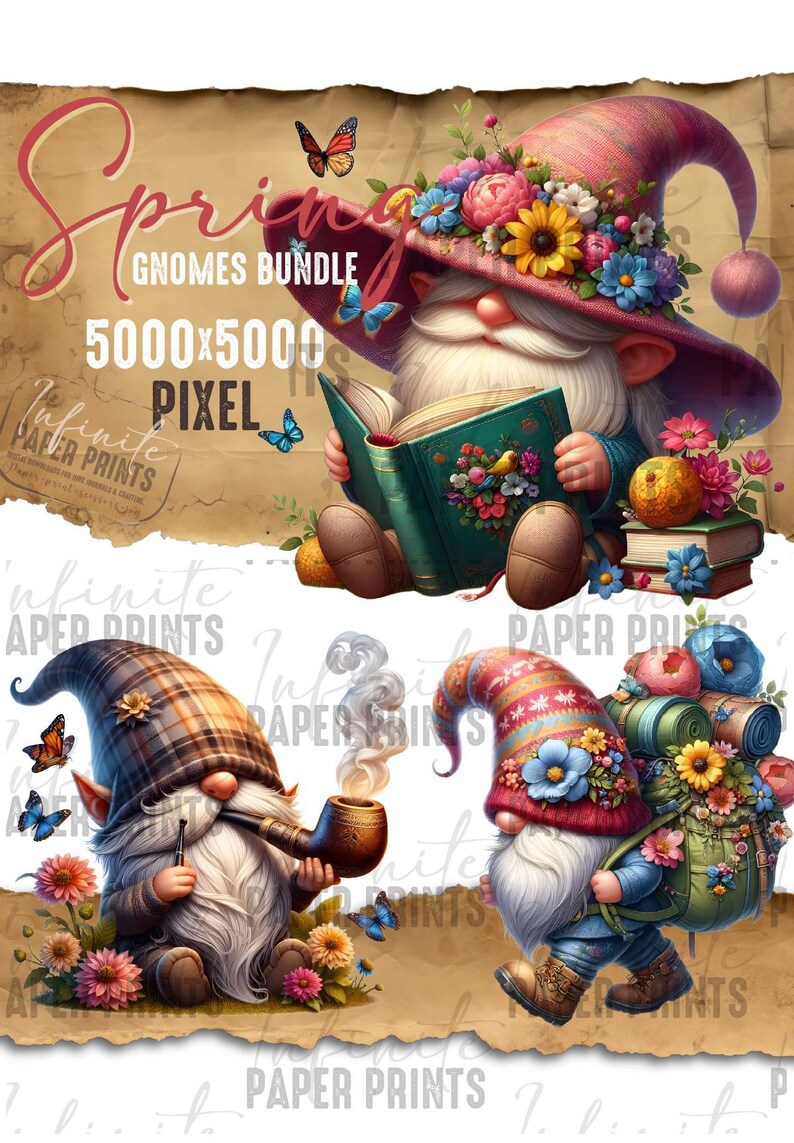 Spring Gnome Clipart Bundle, Garden Clipart, Spring Gnome Png Graphics ...