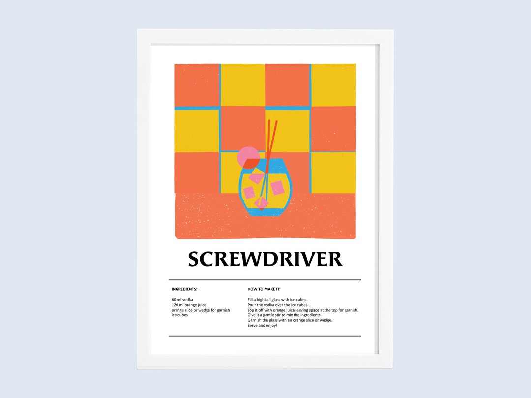 Screwdriver Cocktail Wall Art Print / Kitchen Print / Home Décor Prints ...