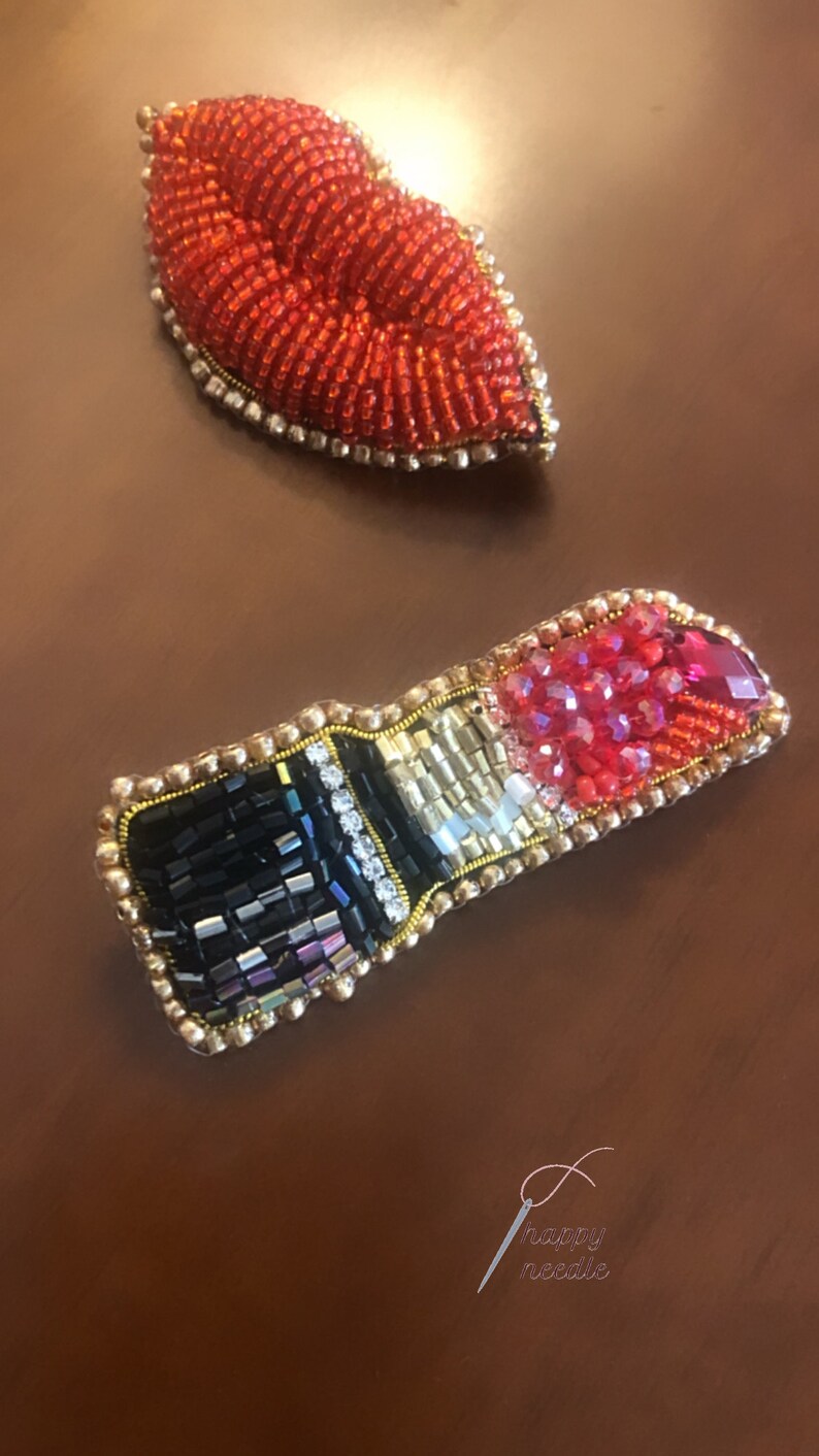 Handmade Lipstick and Lip Brooch - Etsy