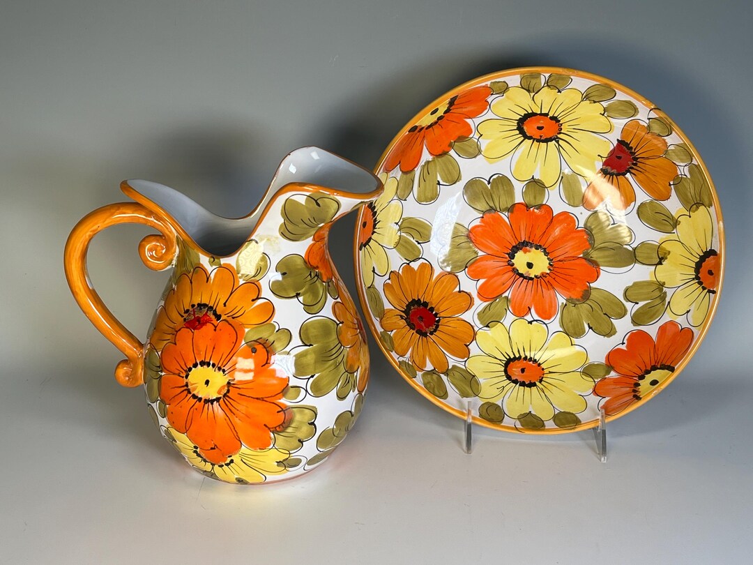 Mod Flower Power Vintage Pitcher and Bowl -B - Etsy