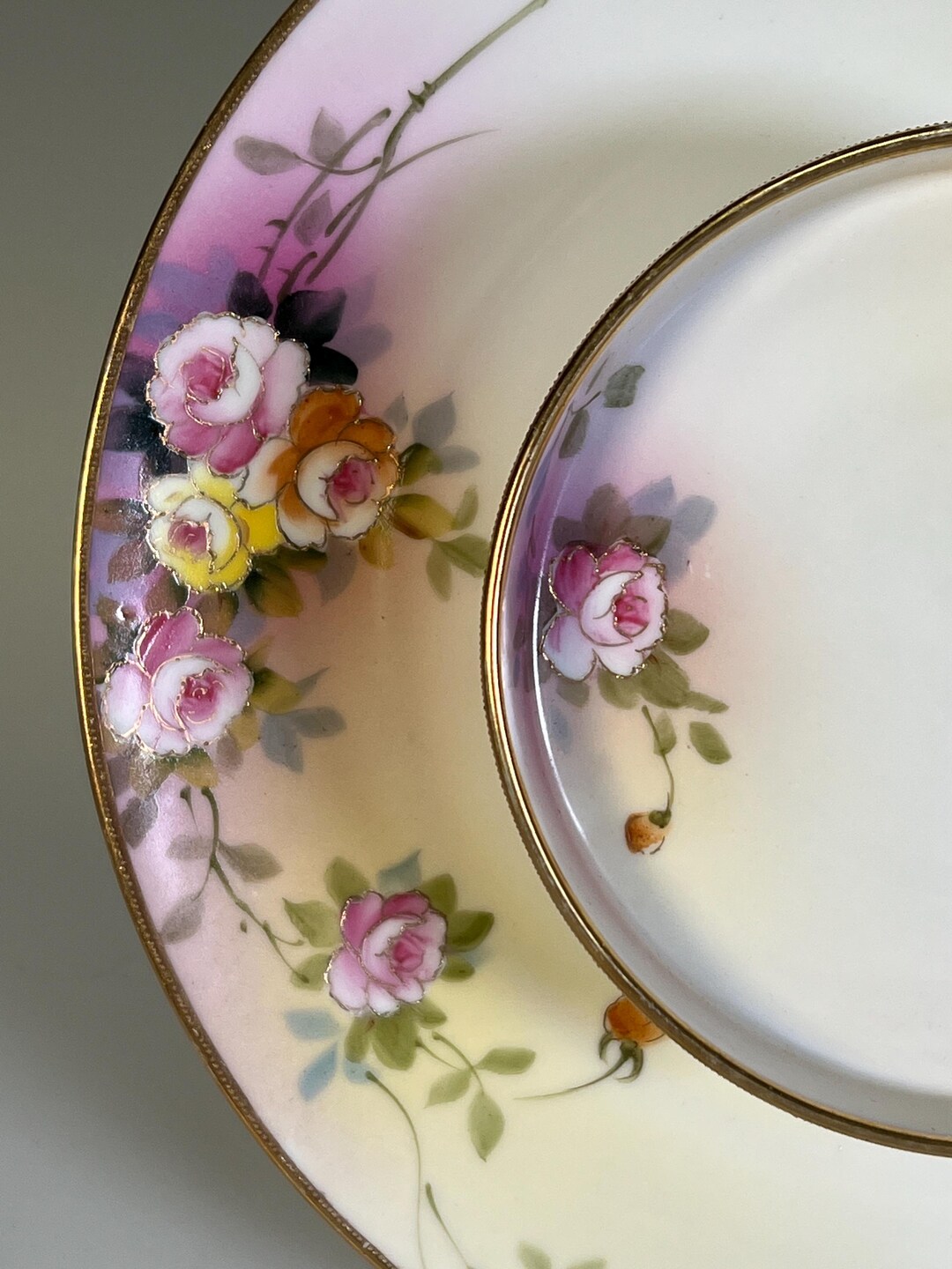 Vintage Nippon Morimura Japan Hand Painted Roses Two Tier Serving Dish ...