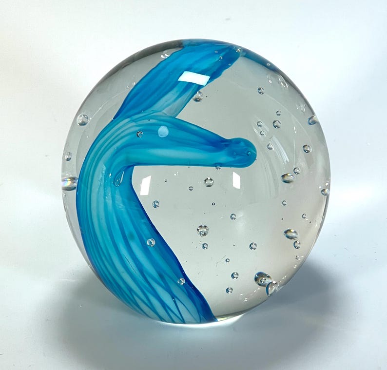 Aqua Whale Tail Glass Ball Paperweight Controlled Bubbles - Etsy