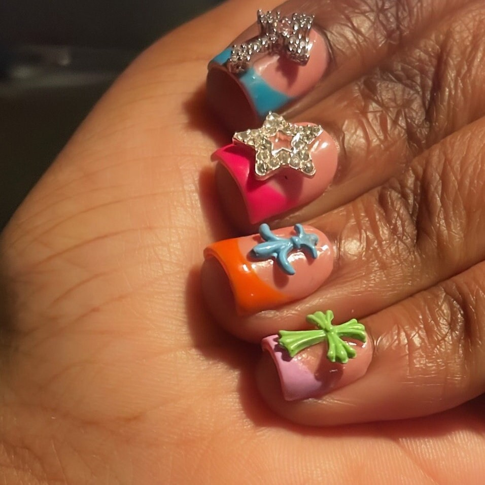 10 Pc Y2K Colorful Short Junk Press on Nails Junk Nails Short Baddie ...