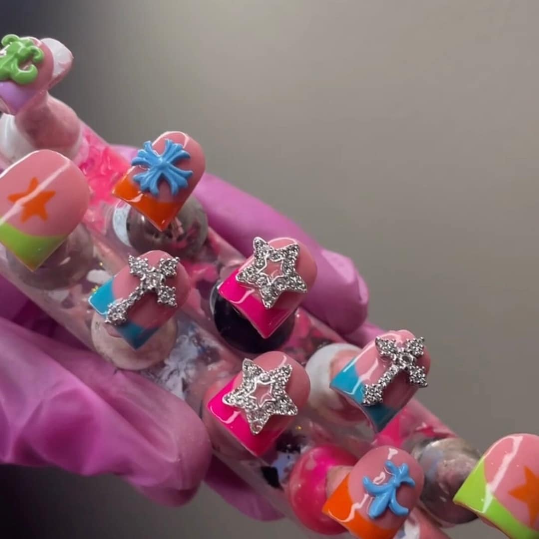 10 Pc Y2K Colorful Short Junk Press on Nails Junk Nails Short Baddie ...