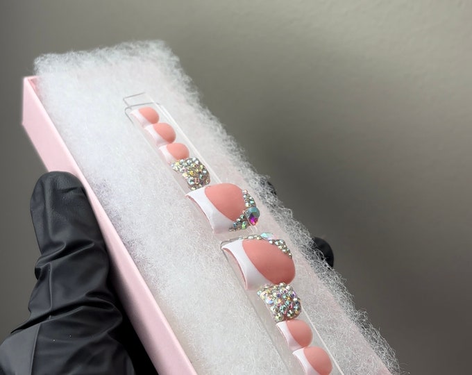 10 Pc Classic French Tip With Bling Toe Nails| Baddie Press on Toe ...